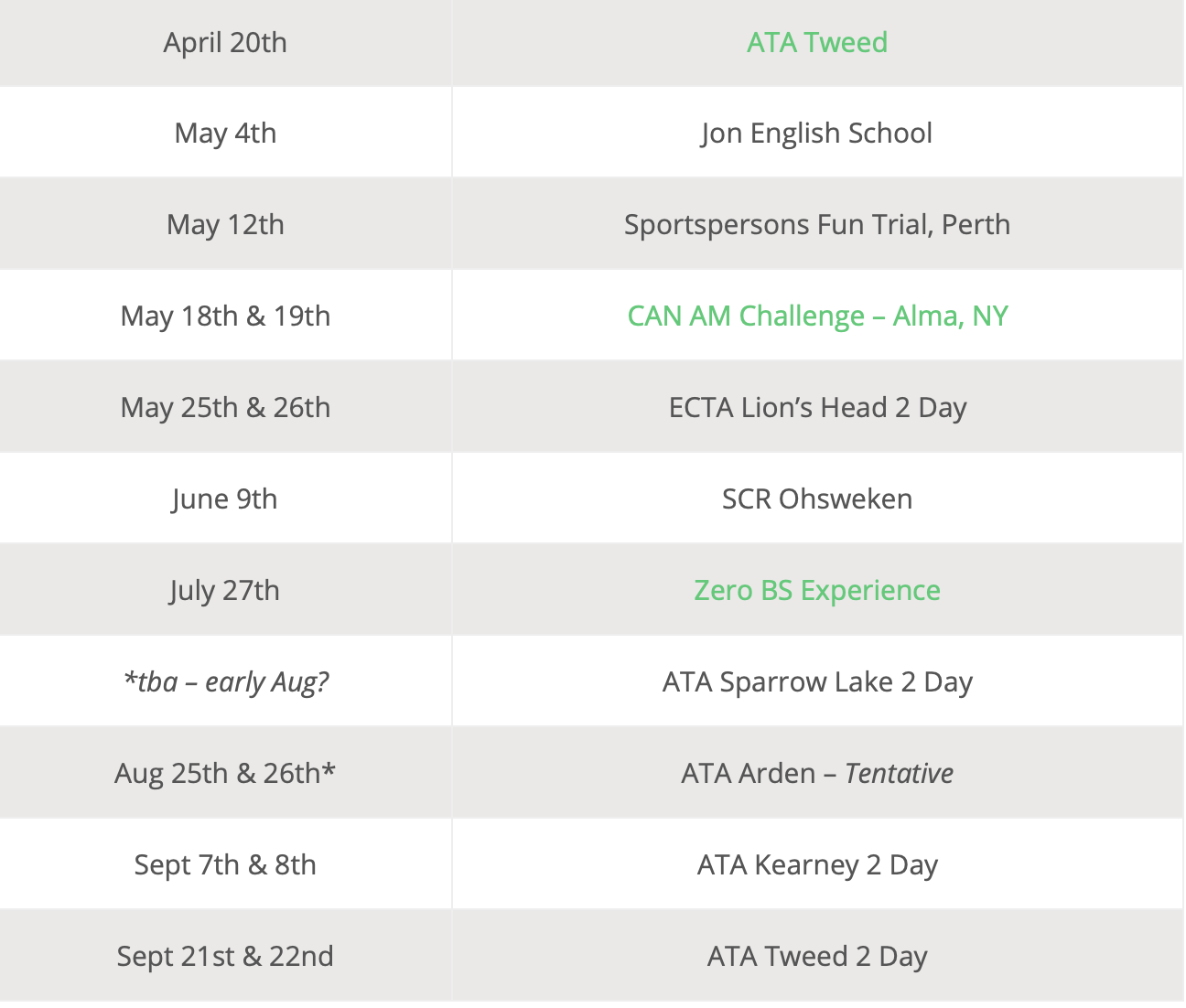 ATA 2019 Schedule Changes – Amateur Trials Association